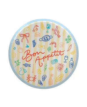 JOLLITY & CO Le Dinner Bon Appetit Paper Dinner Plates, Set Of 8 - Multicolor