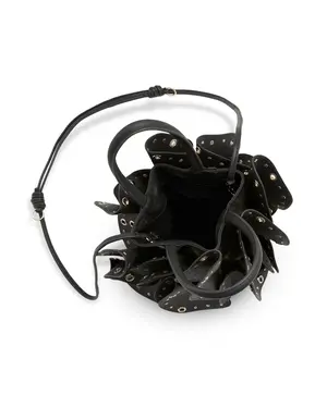 Farm Rio Leather Flower Bucket Bag - Charcoal