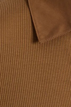 Veronica Beard Scottie Poplin-trimmed Ribbed Pima Cotton-blend Shirt - Light Brown