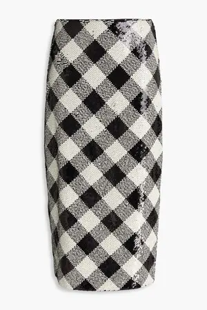 Veronica Beard Allora Checked Sequined Crepe Midi Skirt - Black