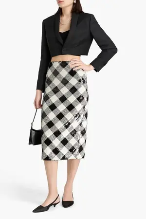 Veronica Beard Allora Checked Sequined Crepe Midi Skirt - Black