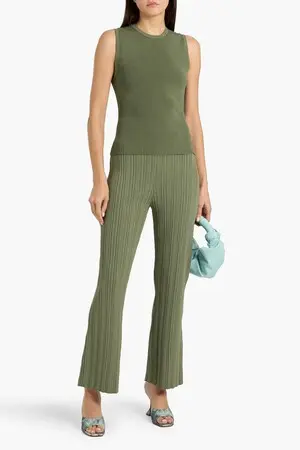 Veronica Beard Sid Ribbed-knit Top - Army Green