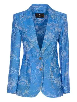 Etro Buttoned Floral Print Blazer - Blue