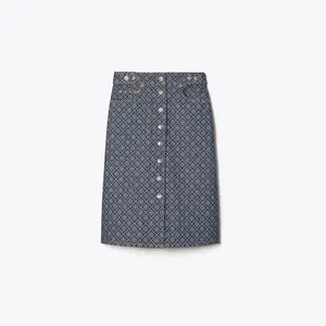 Tory Burch T Monogram Flared Denim Skirt