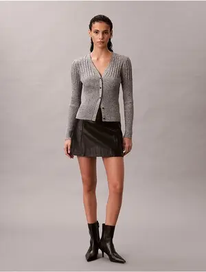 Calvin Klein Mouline Ribbed Cotton Cardigan - Quiet Gray Melange