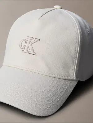 Calvin Klein Lurex Monogram Baseball Cap - White Greige