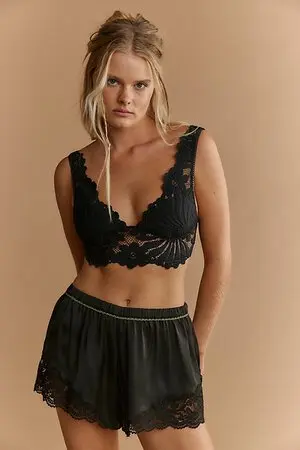 Free People Lace Trim Tap Shorts - Black