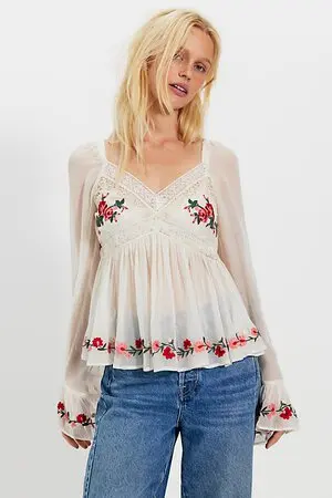 Free People Sienna Embroidered Top