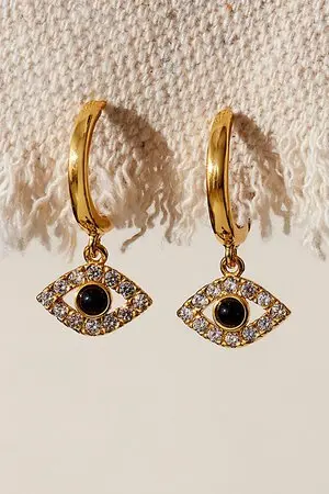 THE CRYSTAL BOUTIQUE Evil Eye Hoop Earrings - Gold
