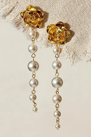 THE CRYSTAL BOUTIQUE Pearly Rose Dangle Earrings - Gold