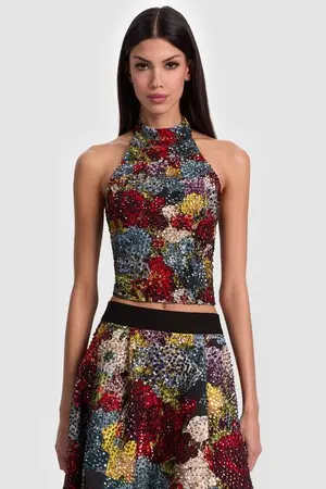 Alice + Olivia Gatz Embellished Mock Neck Top
