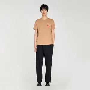 Sandro Embroidered Horse Cotton T-shirt - Beige