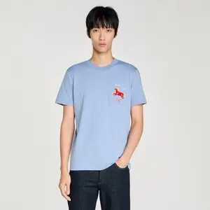 Sandro Embroidered Horse Cotton T-shirt - Sky Blue
