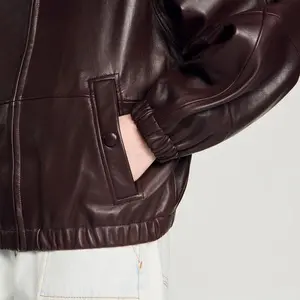 Sandro Oversized Zip-up Lambskin Leather Jacket - Brown