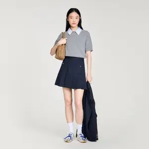 Sandro Fine Knit Wool Sweater With Detachable Collar