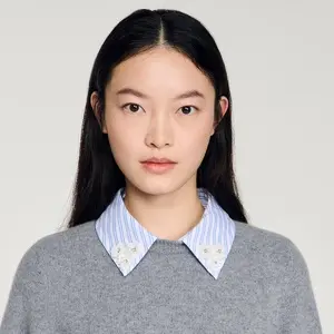 Sandro Fine Knit Wool Sweater With Detachable Collar