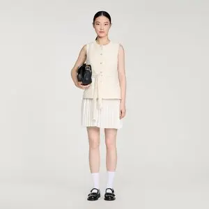Sandro Two-material Mini Dress - Ecru
