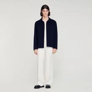 Sandro Wool Worker Jacket With Pockets - Navy Blue