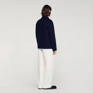 Sandro Wool Worker Jacket With Pockets - Navy Blue