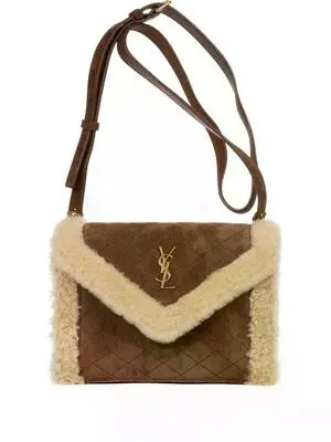 Saint Laurent Quilted Suede Mini Bag With Shearling Trim