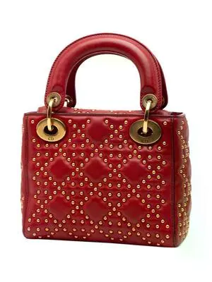 Dior 2017 Mini Lambskin Cannage Studded Lady Satchel - Red