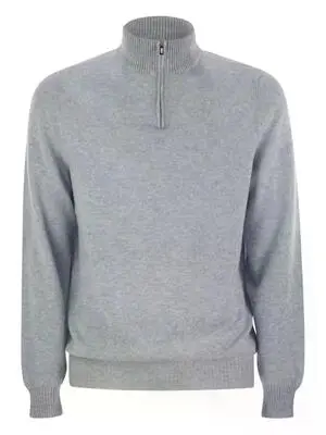 Fedeli Long-sleeved Half-zip Sweater - Blue