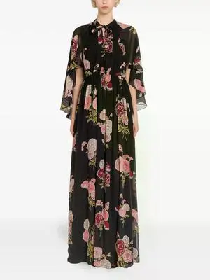 Giambattista Valli Tie-neck Floral Maxi Dress