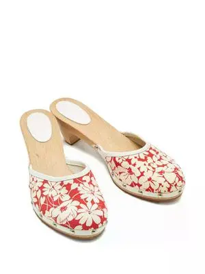 Burberry Floral-print Leather Mules