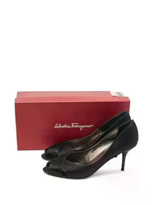 FERRAGAMO Societe Pleated Peep-toe Pumps