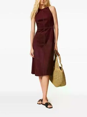 TWINSET Embroidery Suede Midi Dress