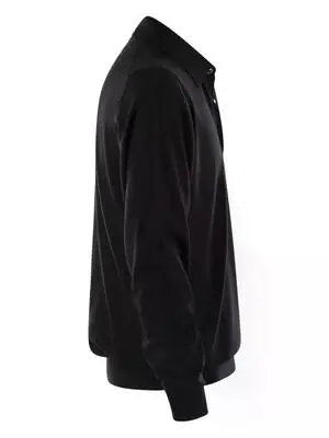 Fedeli Three-button Long-sleeve Polo Shirt - Black