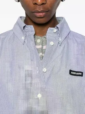Miu Miu Cropped Checkered Cotton Poplin Shirt