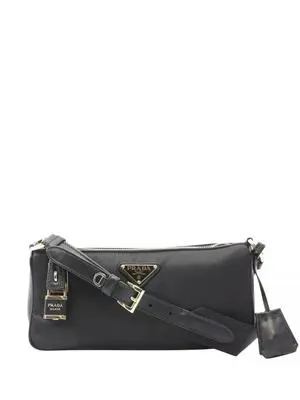 Prada Small Leather And Tessuto Crossbody Bag - Black
