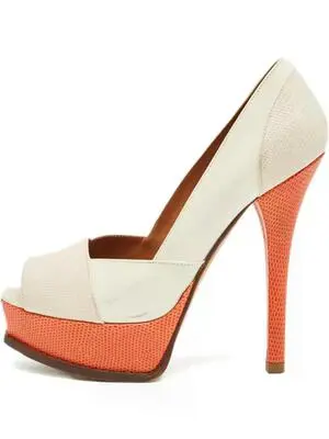 Fendi Lizard-embossed Peep-toe Pumps