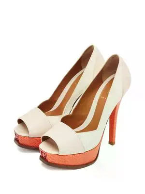Fendi Lizard-embossed Peep-toe Pumps