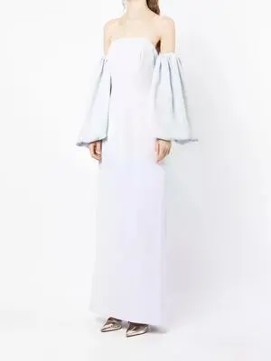 BAZZA ALZOUMAN Off-shoulder Gown With Puff Sleeves