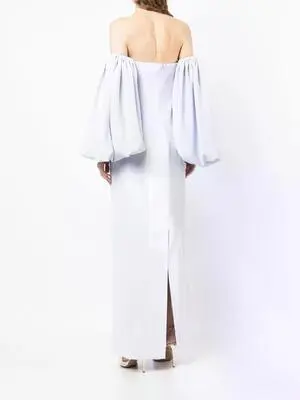 BAZZA ALZOUMAN Off-shoulder Gown With Puff Sleeves