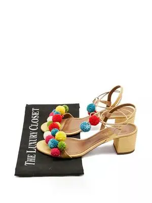 AQUAZZURA Raffia Pom-pom Sandals