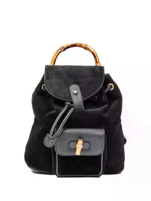 Gucci Suede Bamboo Handle Backpack - Black