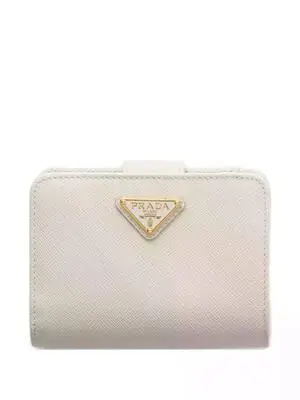 Prada Small Saffiano Leather Snap Wallet Neutrals