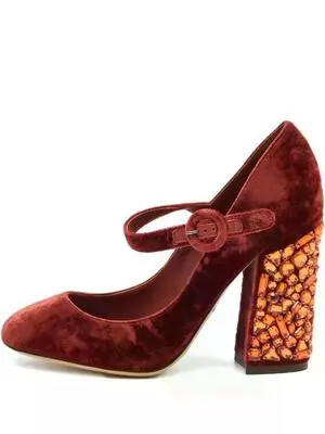 Dolce & Gabbana Velvet Crystal Block-heel Pumps - Red