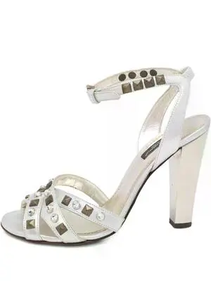 Dolce & Gabbana Embellished Leather Sandals - Silver