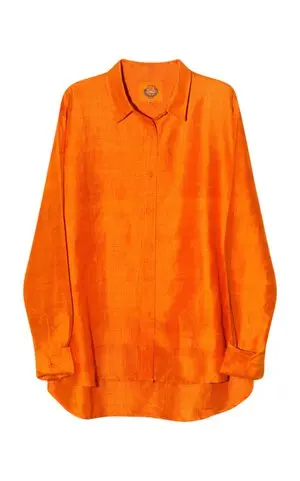 CONIGLIO PALM BEACH Classic Relaxed Silk Button-down Shirt - Orange