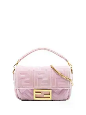 Fendi Mini Zucca Embossed Velvet Baguette Satchel - Pink
