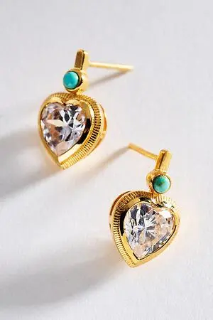 HART Bezel Turquoise Heart Earrings - Gold