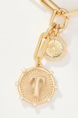 Anthropologie Monogram Coin Pendant Necklace - T