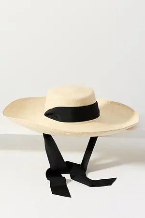 SENSI STUDIO Ribbon Tie Floppy Straw Hat - Natural/black
