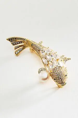 Anthropologie Crystal Koi Fish Brooch - Gold