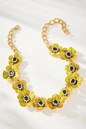 THE PINK REEF Handpainted Floral Necklace Yellow