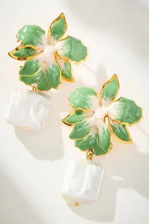 THE PINK REEF Vanilla Pearl Drop Earrings - Green